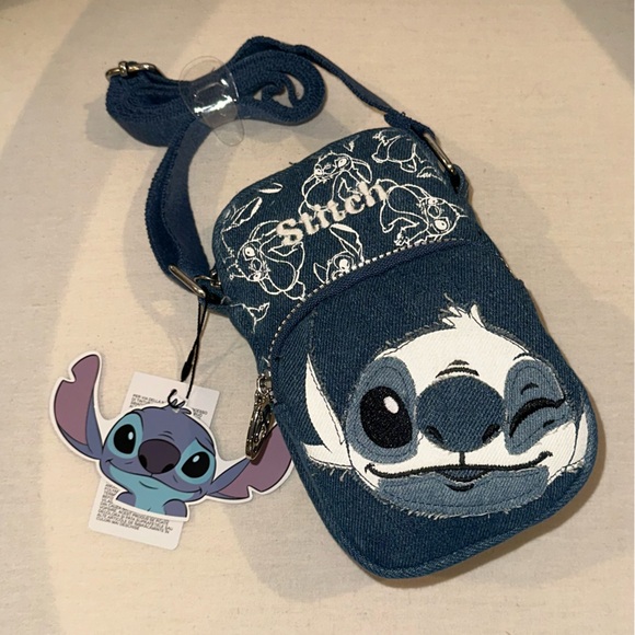 Disney | Bags | Nwt Disney Stitch Denim Crossbody Bag Cell Phone Holder ...